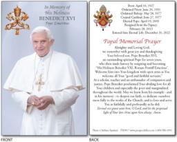 Pope Benedict XVI, Pope Emeritus Memorial Card